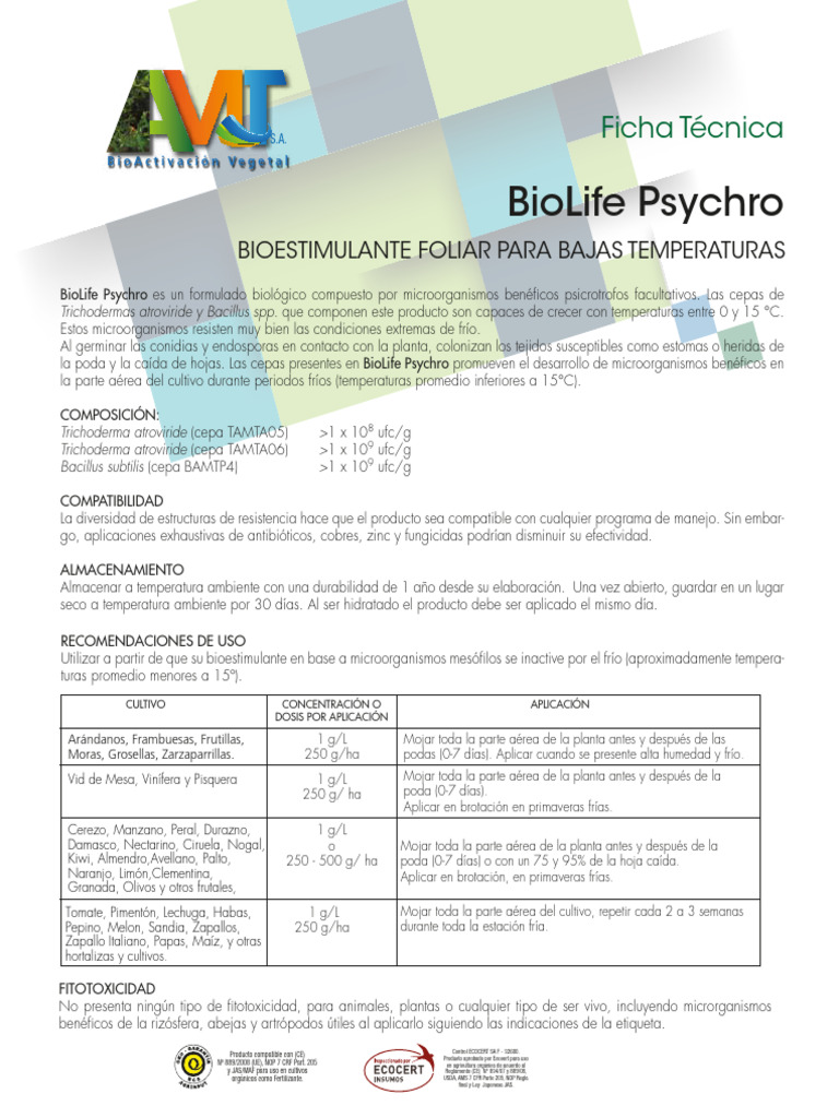 Ficha Técnica BioLife PSYCHRO | PDF