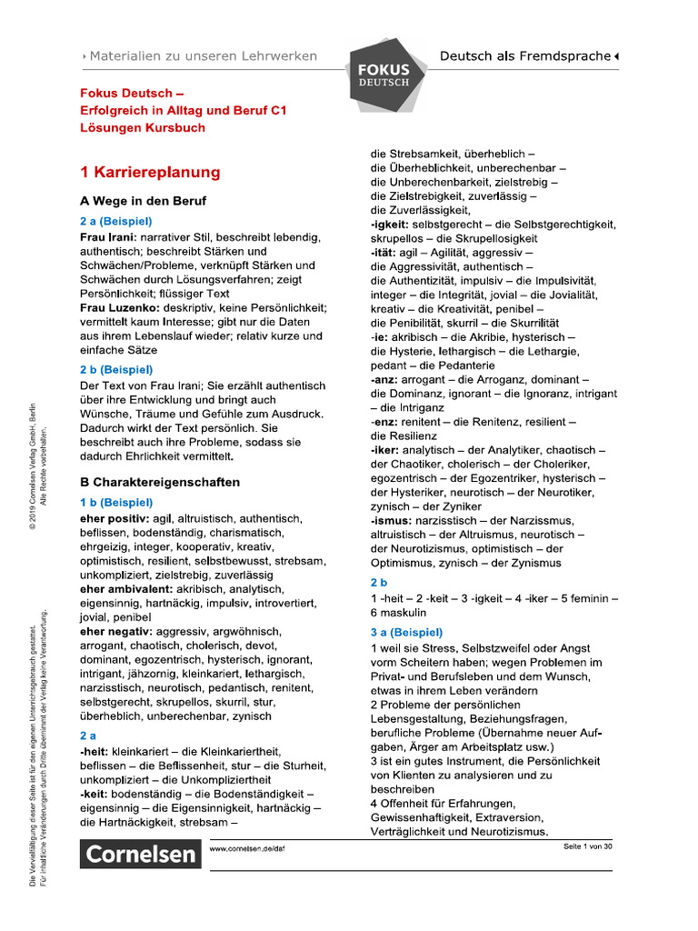 Erfolgreich in Alltag Und Beruf C1 Loesungen Kursbuch | PDF