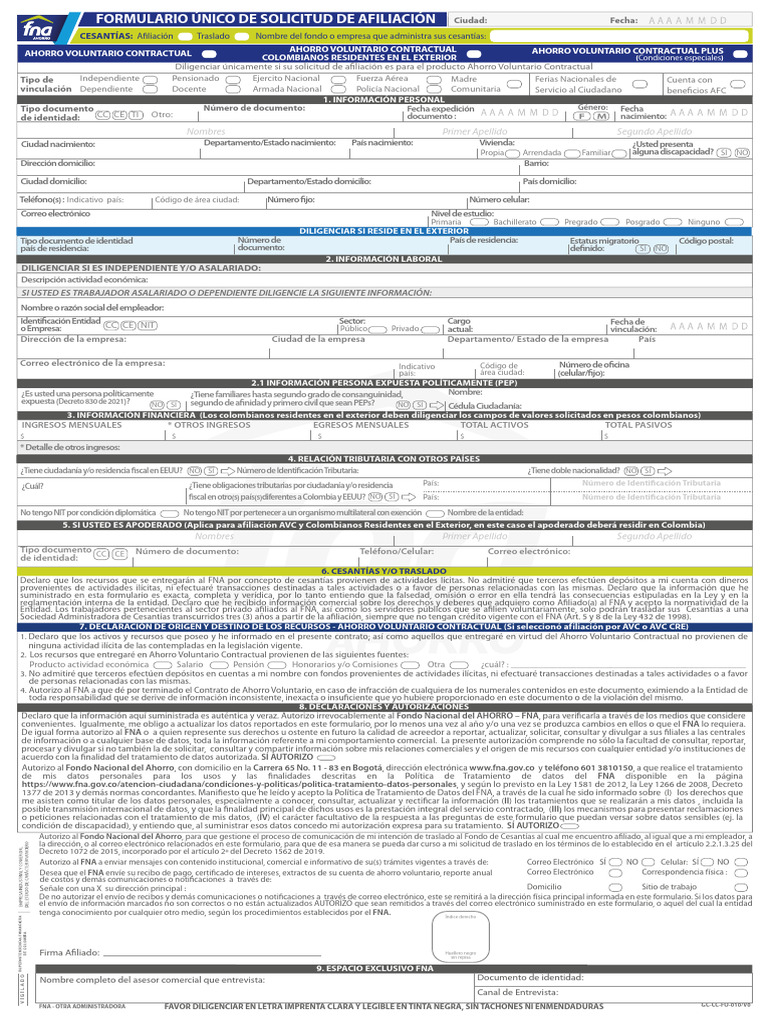 Formulario Fna | PDF | Bancos | Pensión