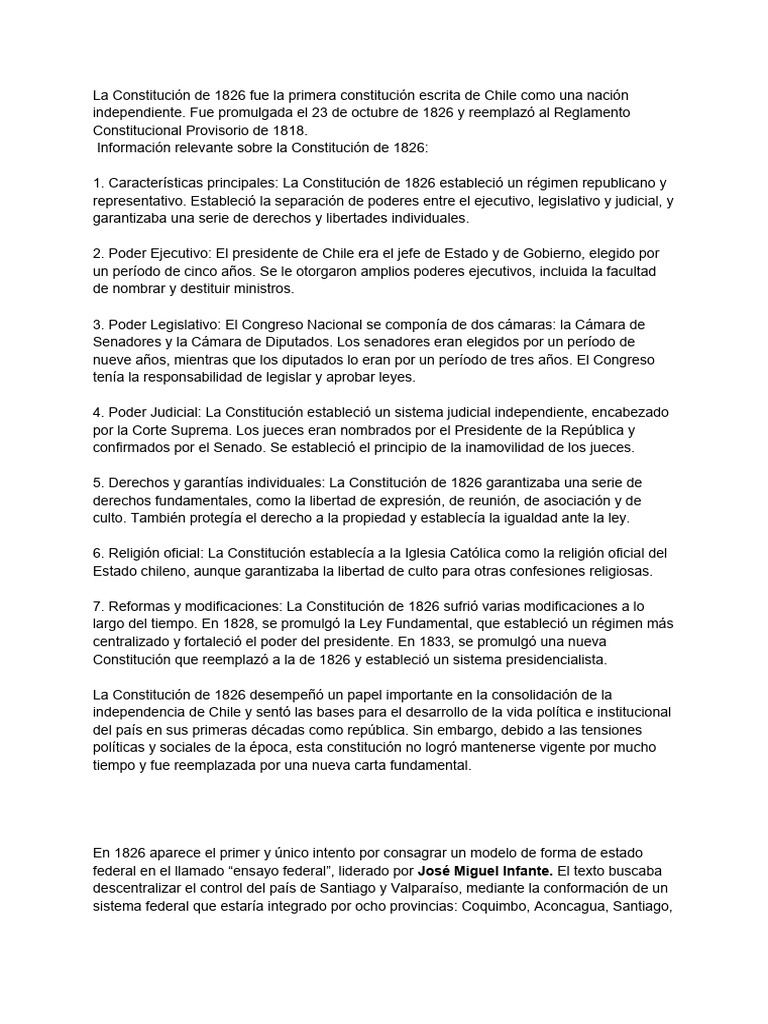 Constitución de 1826 Chile | PDF