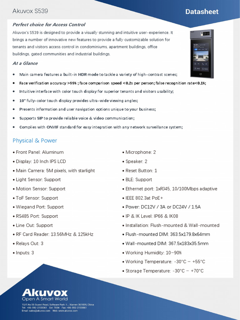 Akuvox S539 Datasheet V2.0 | PDF