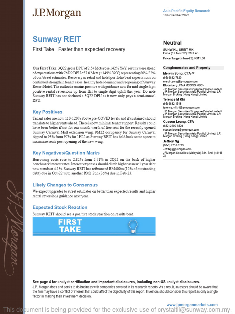 Sunreit JPM 20221118 | PDF