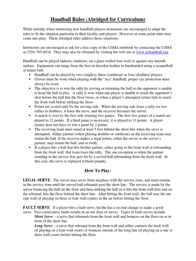 Handball Rules (Abridged For Curriculum) | PDF