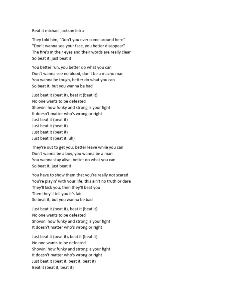 Beat It Michael Jackson Lyrics | PDF