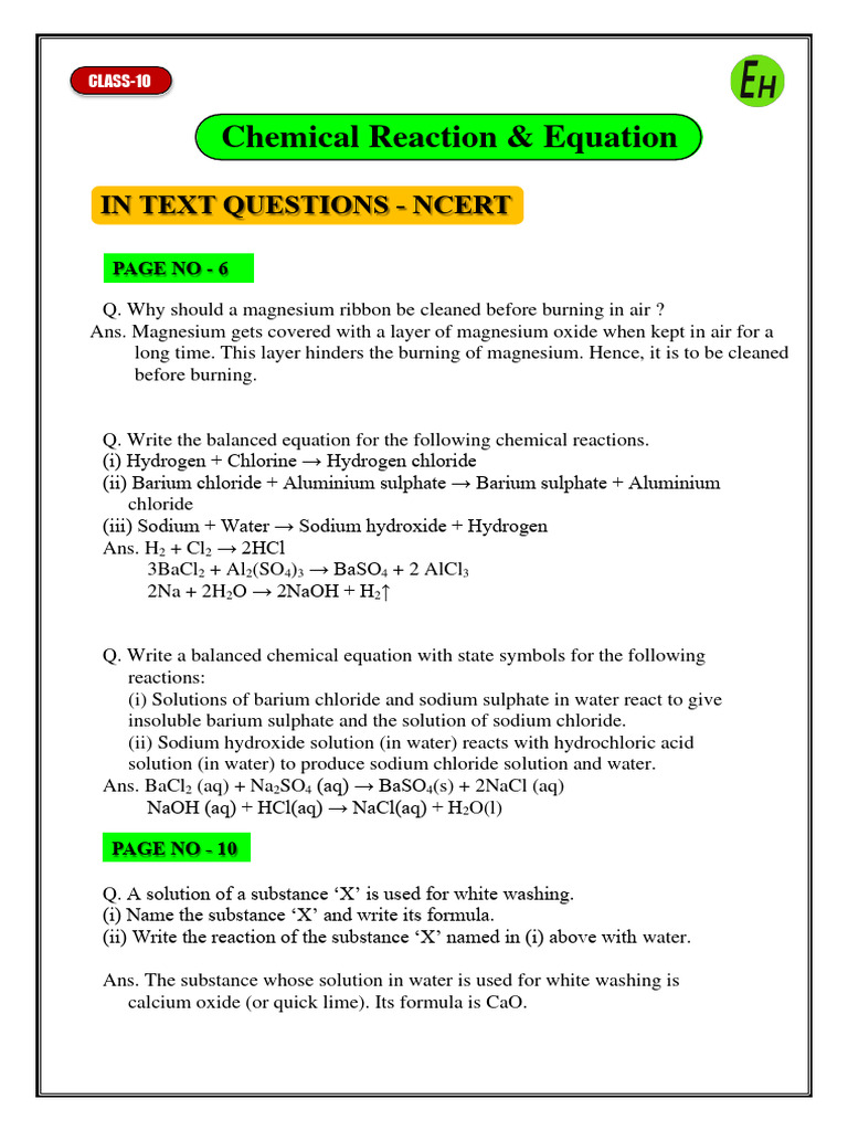 Chapter 1 - Chemical Reactions & Equations | PDF | Chemical Reactions ...