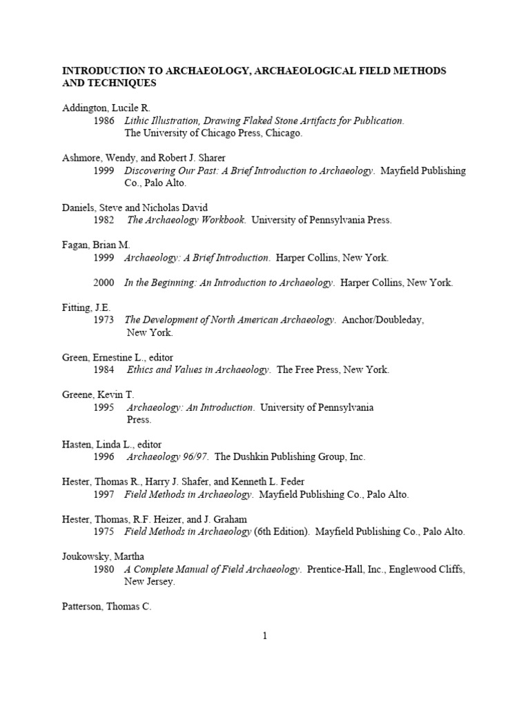 Bibliografia. Introduction To Archaeology, Archaeological Field Methods ...