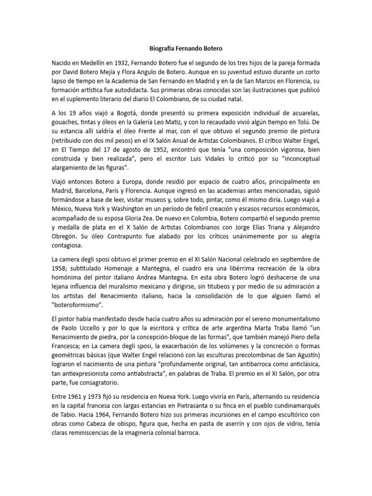 Biografía Fernando Botero | PDF | Arte | Clásicos