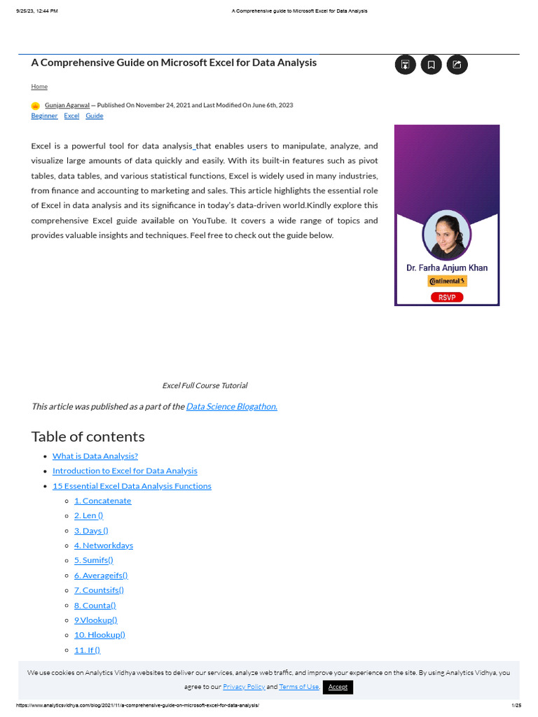 A Comprehensive Guide To Microsoft Excel For Data Analysis | PDF