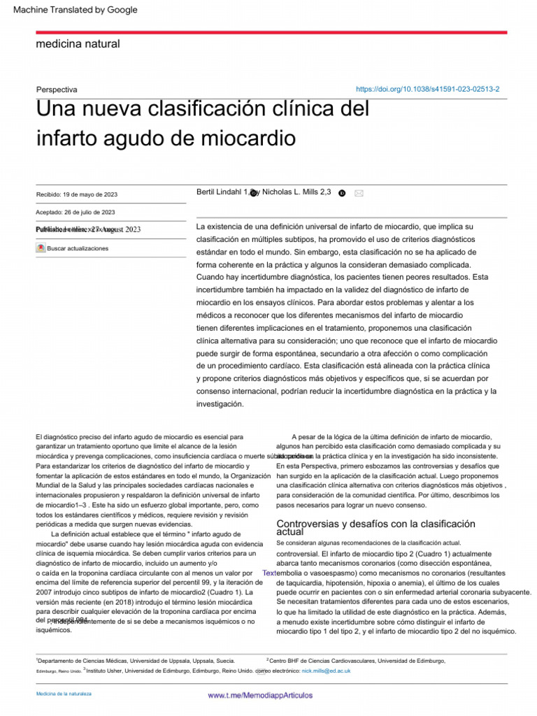 A New Clinical Classification Of Acute Myocardial Infarction Nature Pdf