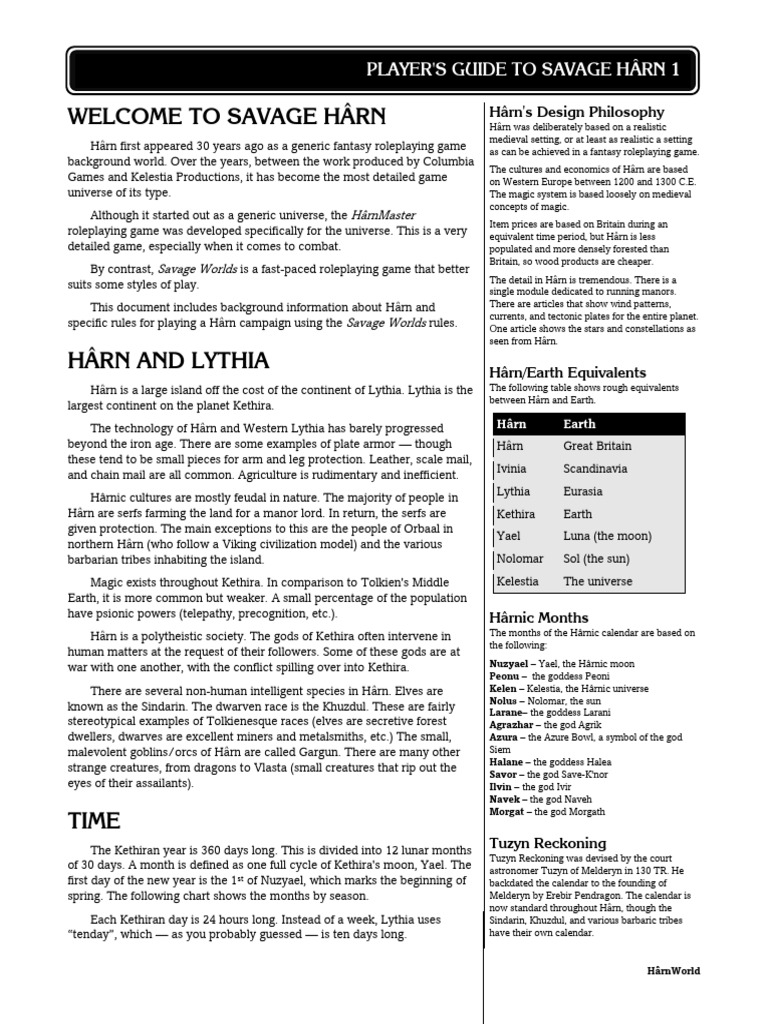 Savage Hârn RPG Player's Guide | PDF