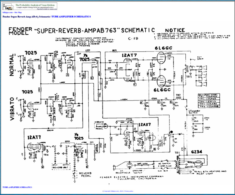 Fender Super Reverb Amp AB763 Schematic - KBápps.com | PDF