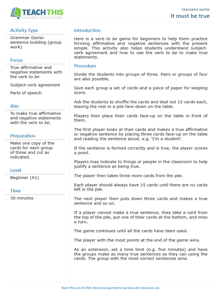 It Must Be True Verb To Be | PDF