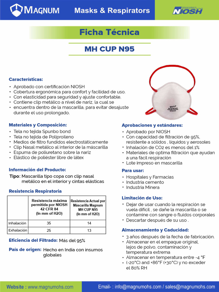 5 - Ficha Tecnica Magnum MH Cup N95 Mask Español | PDF