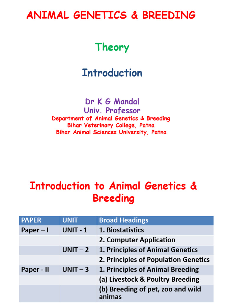 Introduction to Animal Genetics & Breeding | PDF