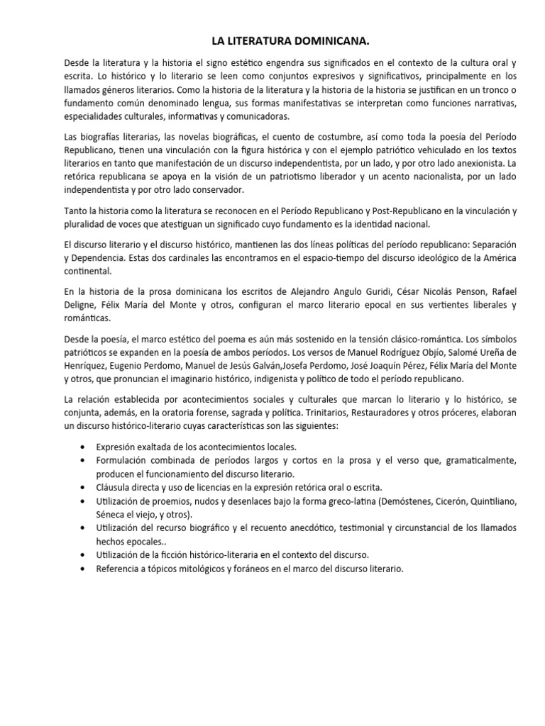LA LITERATURA DOMINICANA 1ro Sec. | PDF