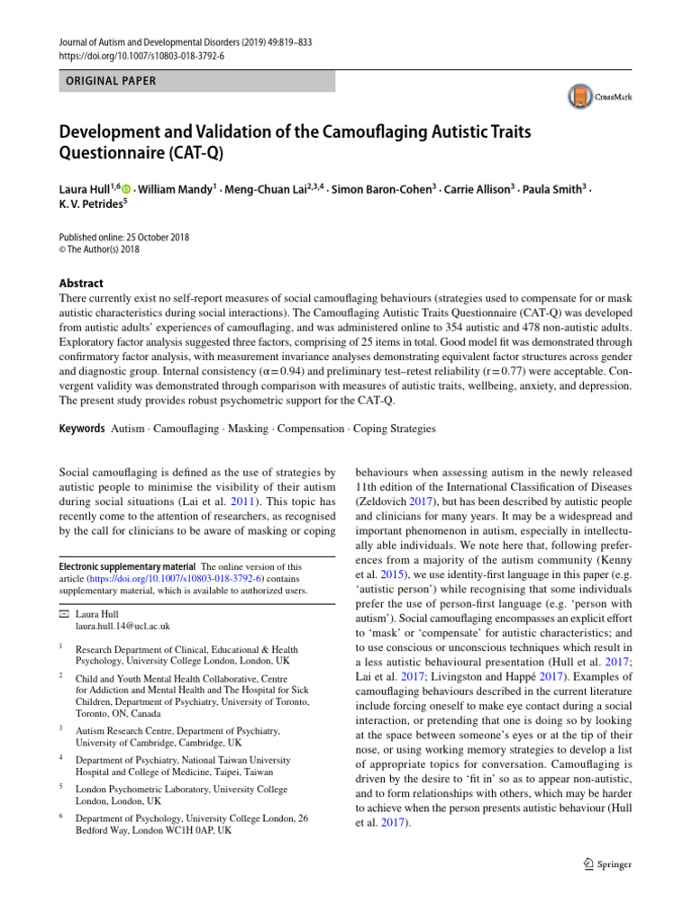 Development and Validation of The Camouflaging Autistic Traits ...