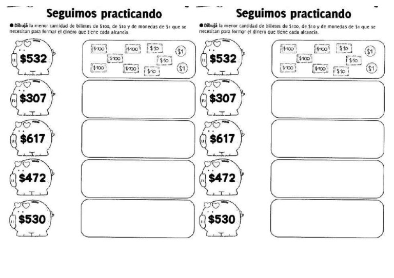 Dibuja billetes y monedas | PDF