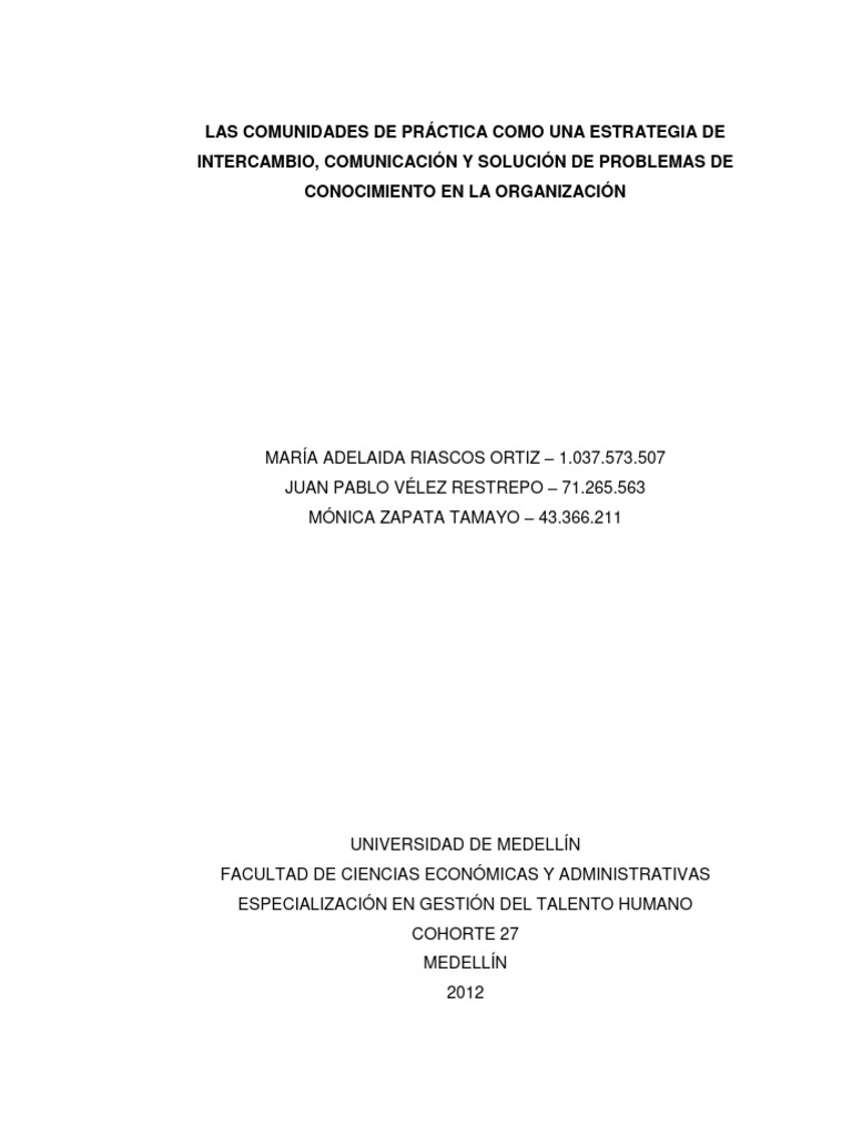 Las Comunidades de Práctica Como Una Estrategia de Intercambio ...