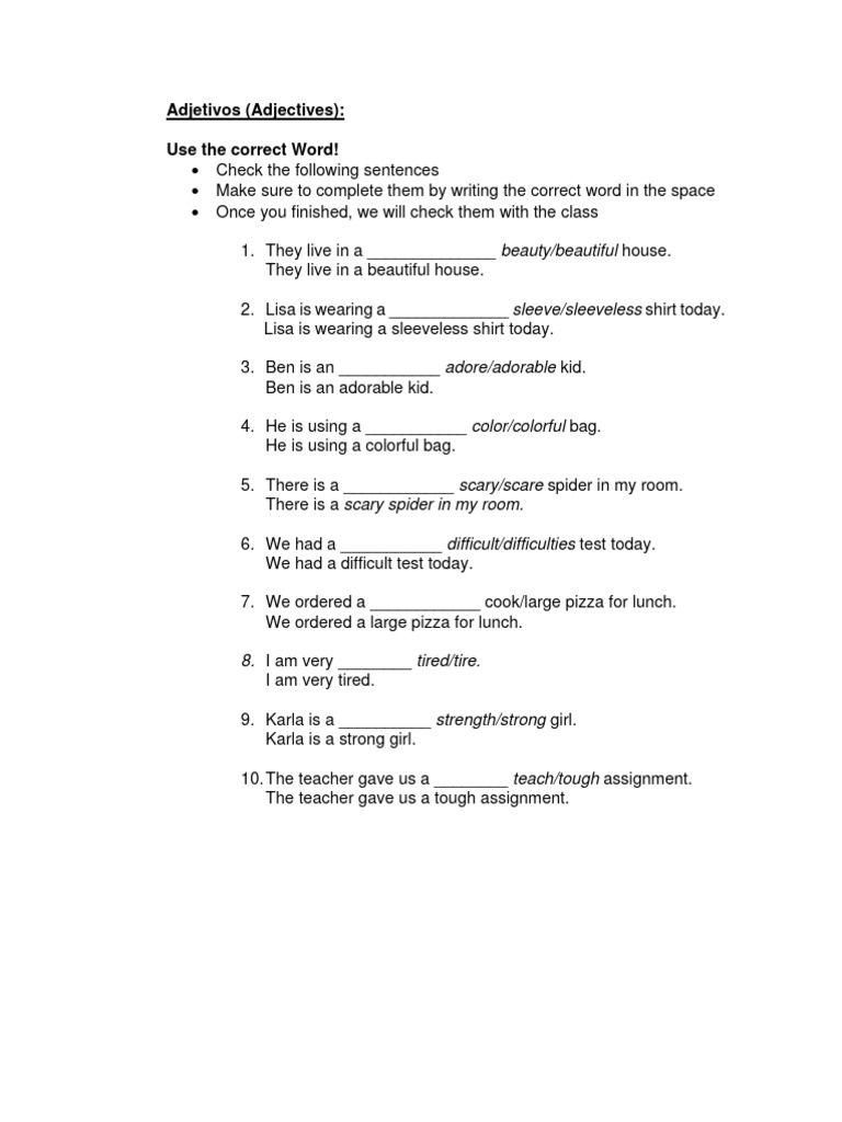 ADJETIVOS-TAREA N-1 | PDF