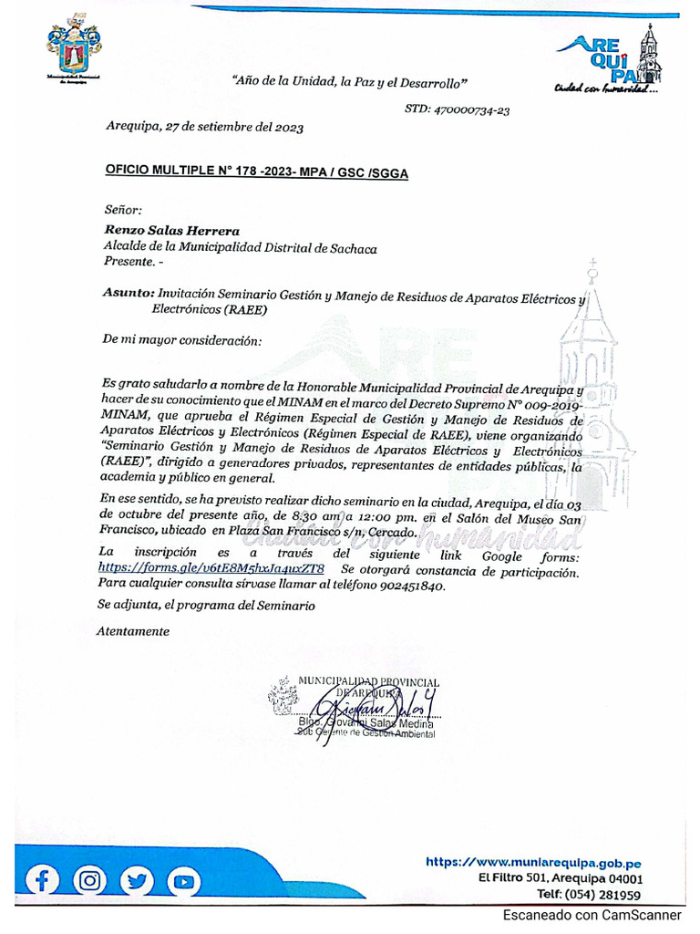 Municipalidad Distrital de Sachaca | PDF