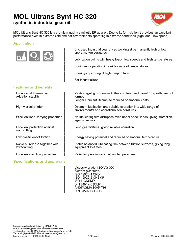 TDS - MOL Ultrans Synt HC 320 - GB | PDF