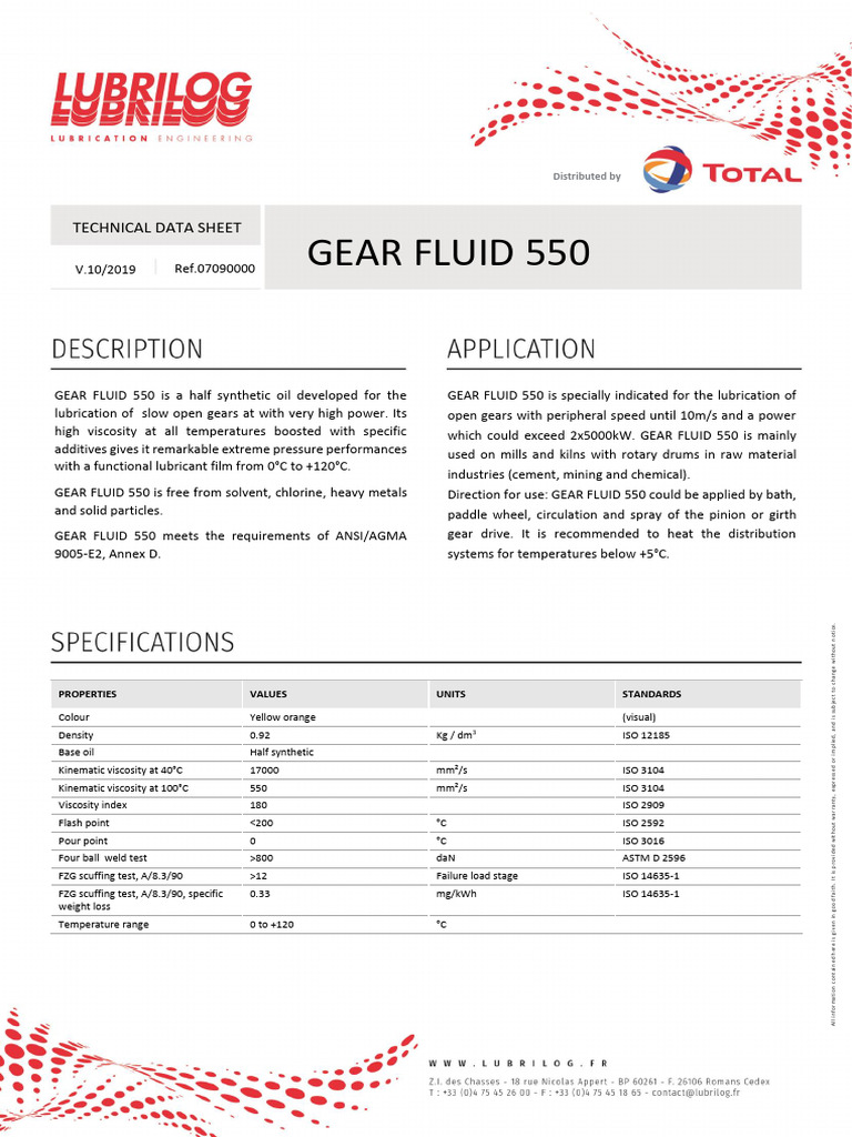 TDS - Lubrilog - Gear Fluid 550 - F2y - 201909 - en | PDF