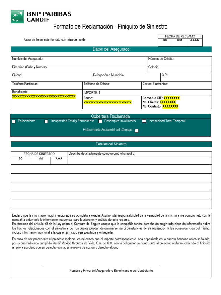Formato de Reclamación de Siniestro | PDF