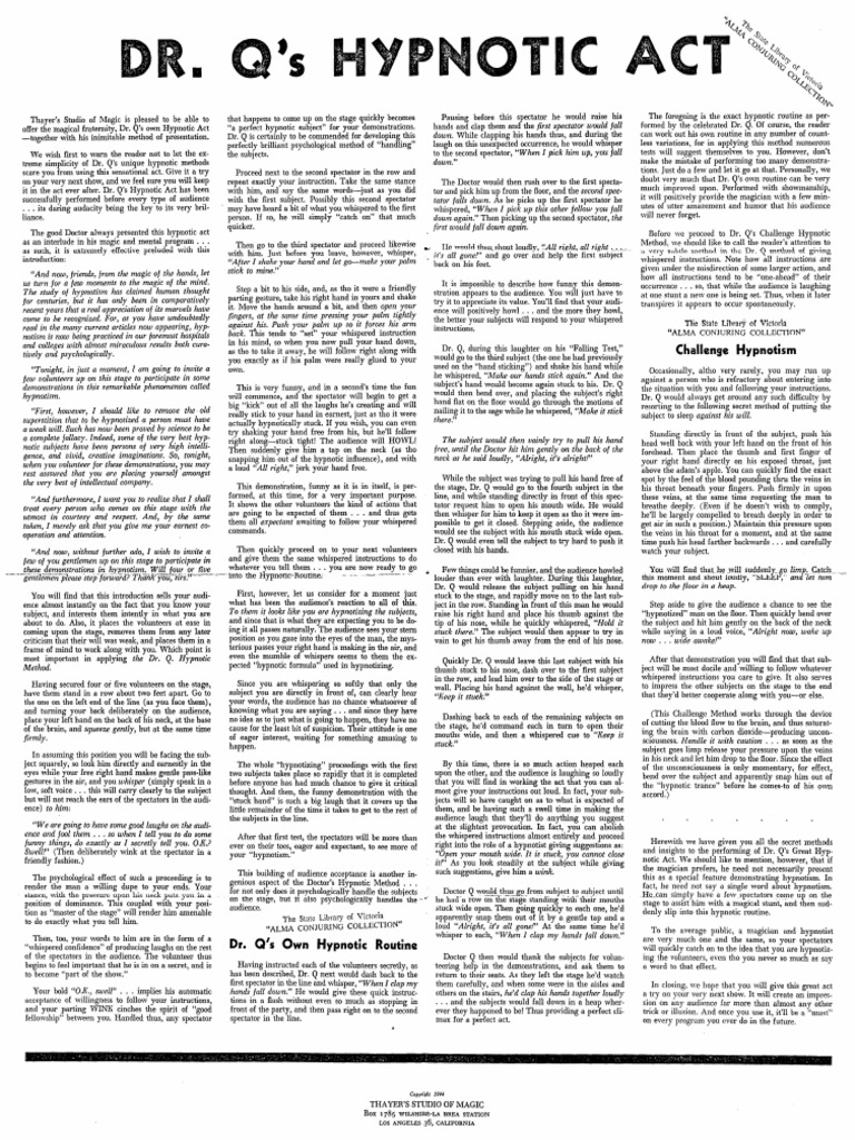 Dr. Q's Hypnotic Act | PDF