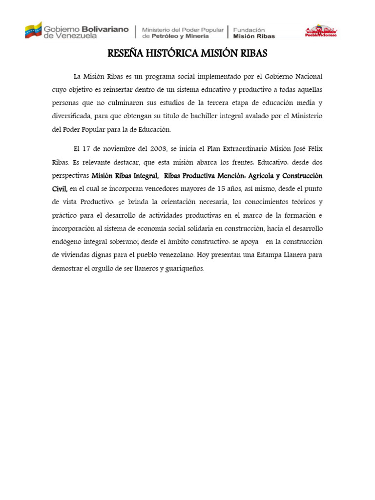 Reseña Histórica Misión Ribas | PDF