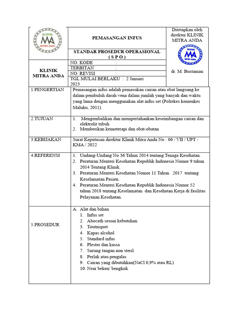 Sop Pemasangan Infus | PDF