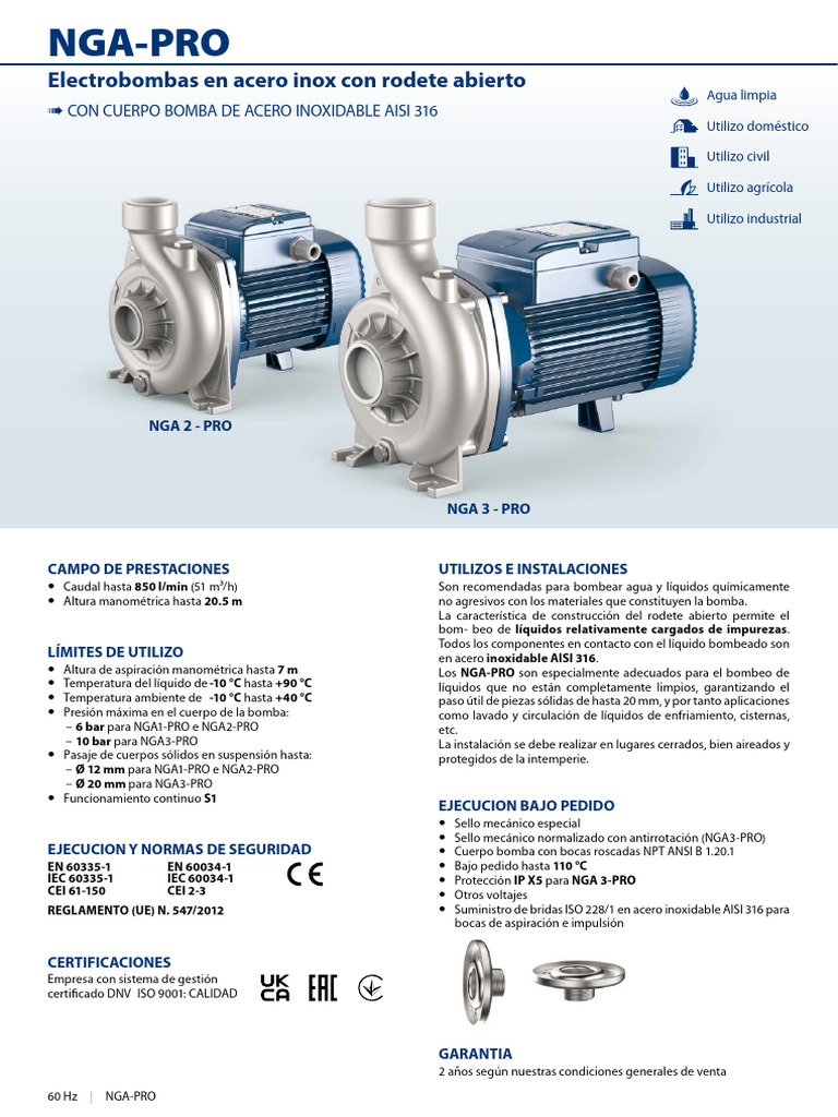 NGA-PRO ES 60Hz | PDF | Bomba | Acero
