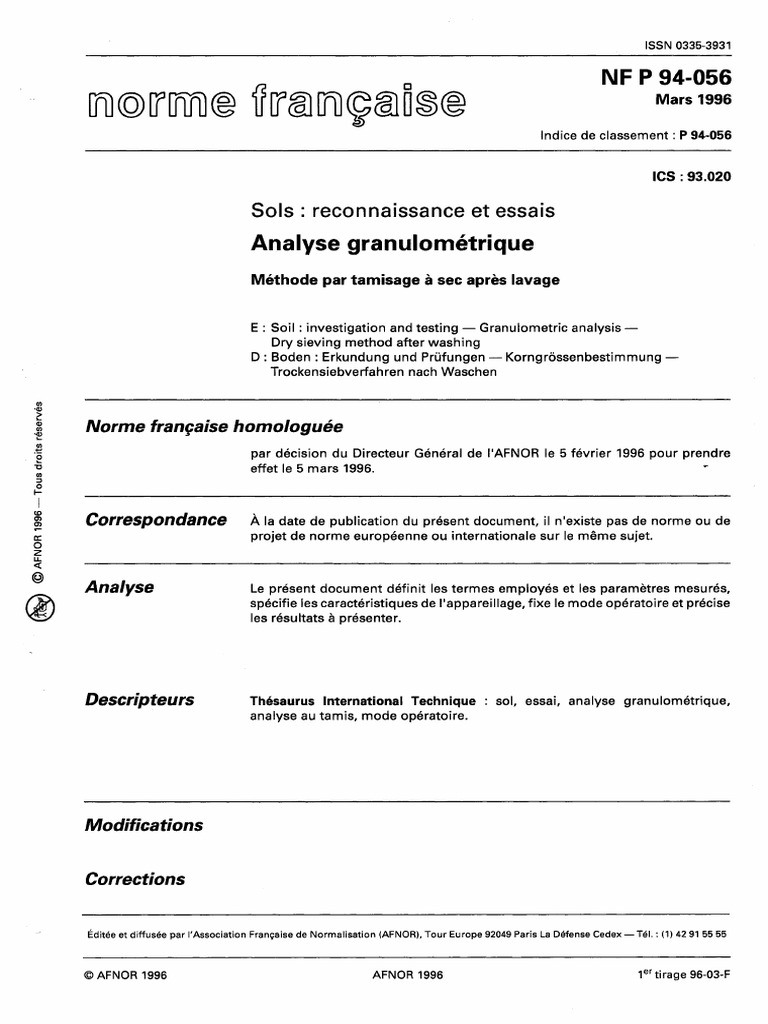 NF P94-056 (1996) | PDF