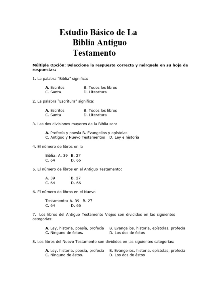 Examen Final Estudio Basico de La Biblia I Antiguo Testamento | PDF