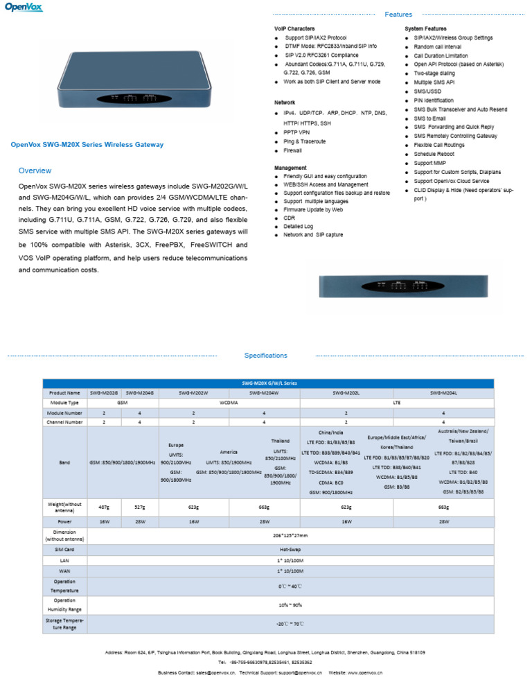 Datasheet OpenVox - SWG - M20X | PDF | Computers