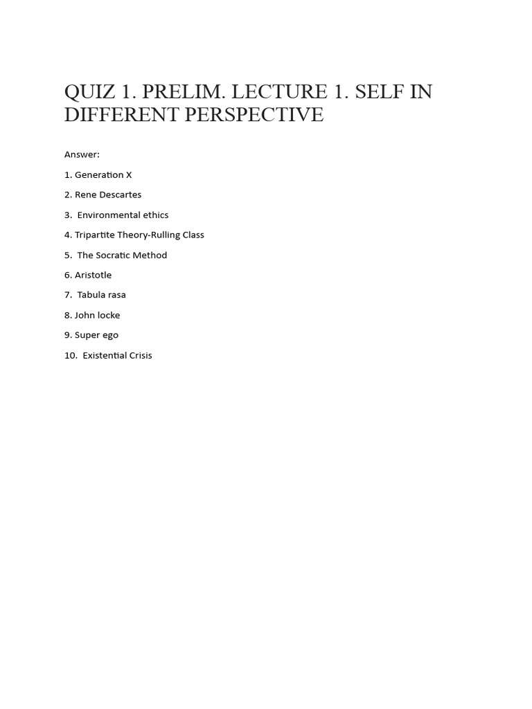 Self Perspectives Quiz Answers | PDF | Philosophy