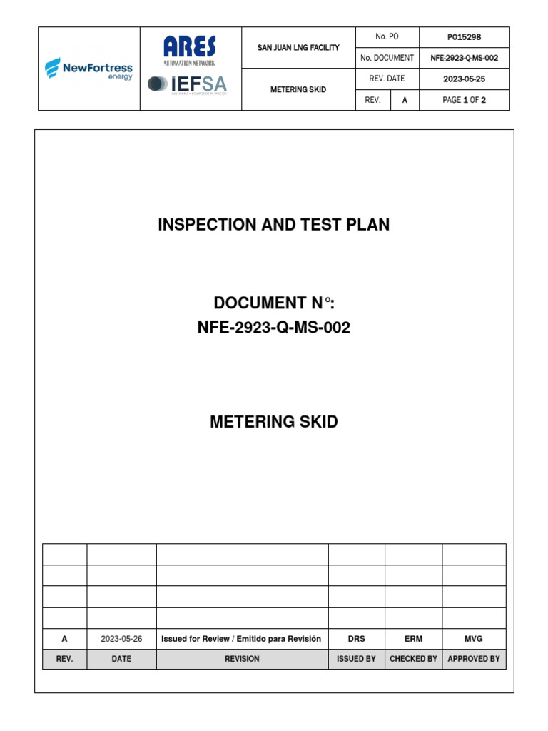 NFE 2923 Q MS 002 - A Inspection and Test Plan | PDF
