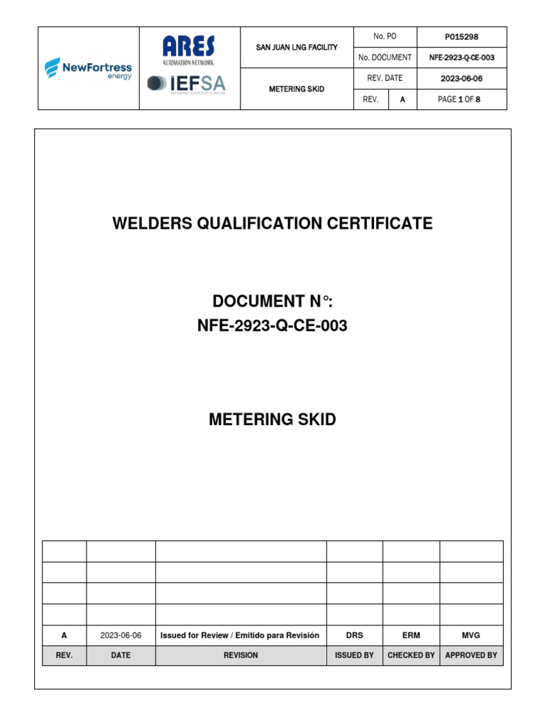 NFE 2923 Q CE 003 - A Welders Qualification Certificate | PDF