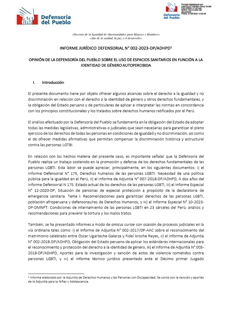Informe Jurídico Defensorial #002 2023 DP Adhpd | PDF | La violencia ...