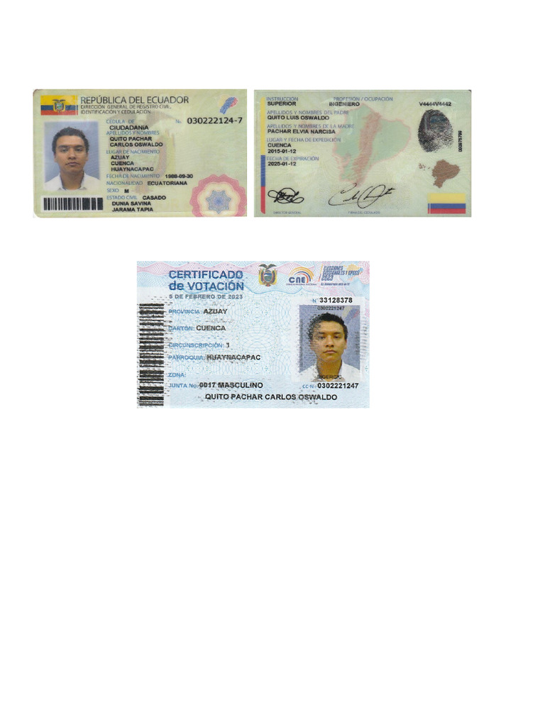 Cedula y Papel Votacion Carlos Quito | PDF
