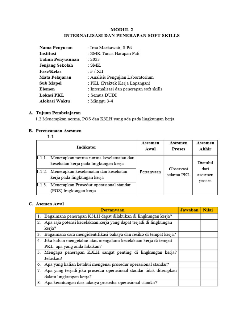2 Modul PKL Elemen 1 k3lh, Pos | PDF | Karier & Perkembangan