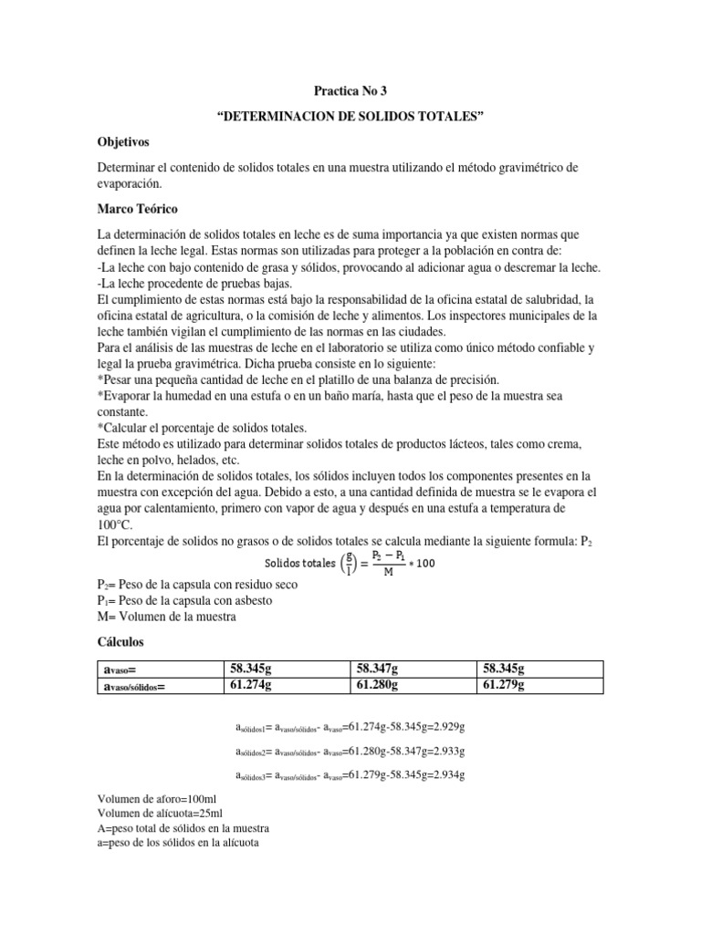 Determinación de Sólidos Totales en Leche | PDF