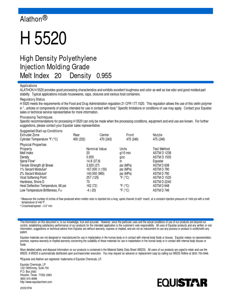 Hdpe h5520 Alathon | PDF