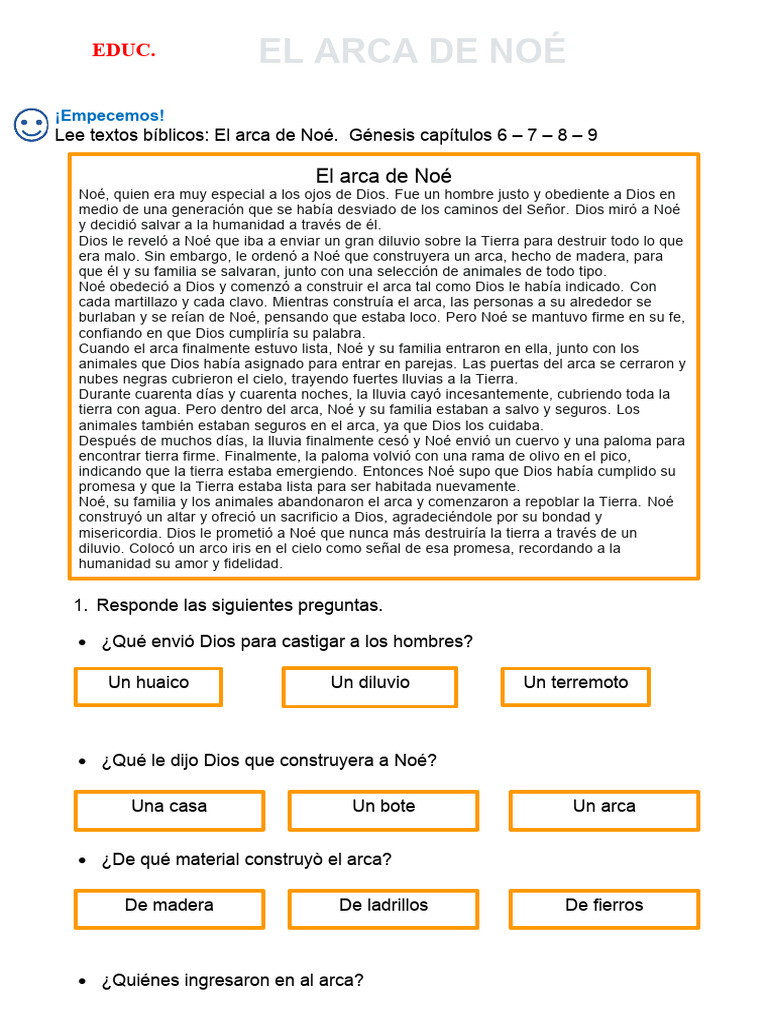 D4 A2 FICHA REL. El Arca de Noé | PDF | Arca de Noé | Noé