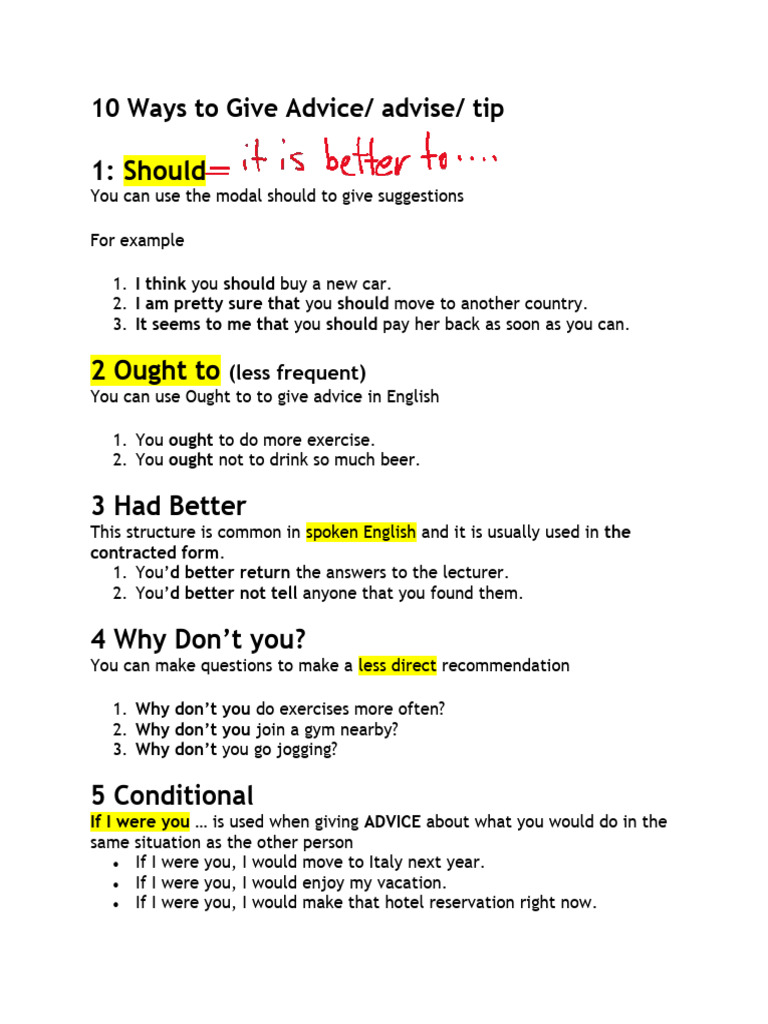 10 Ways To Give Advice | PDF