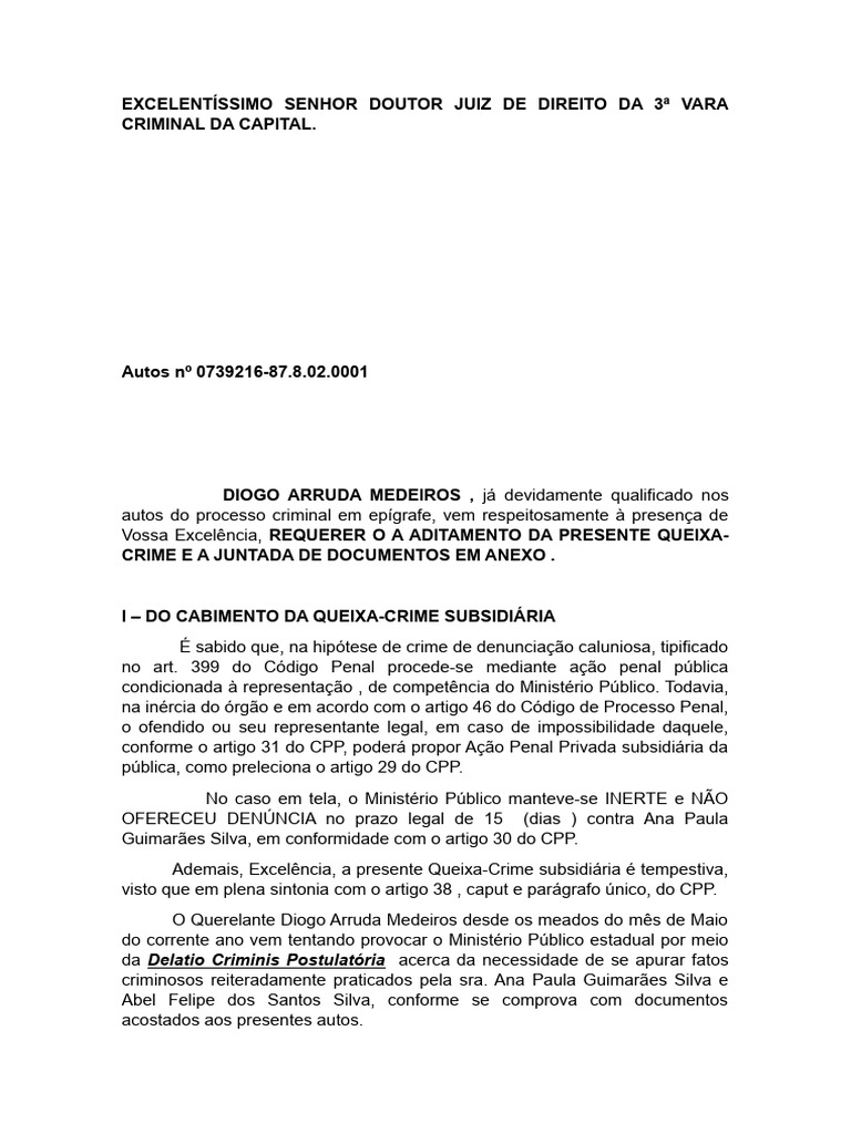 Delatio Criminis Postulatória | PDF | Difamação | Crimes