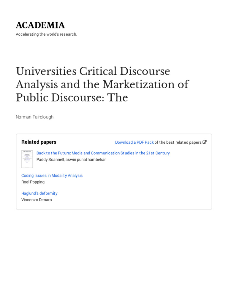 FAIRCLOUGH, N. (1993) Universities Critical Discourse Analysis and the ...
