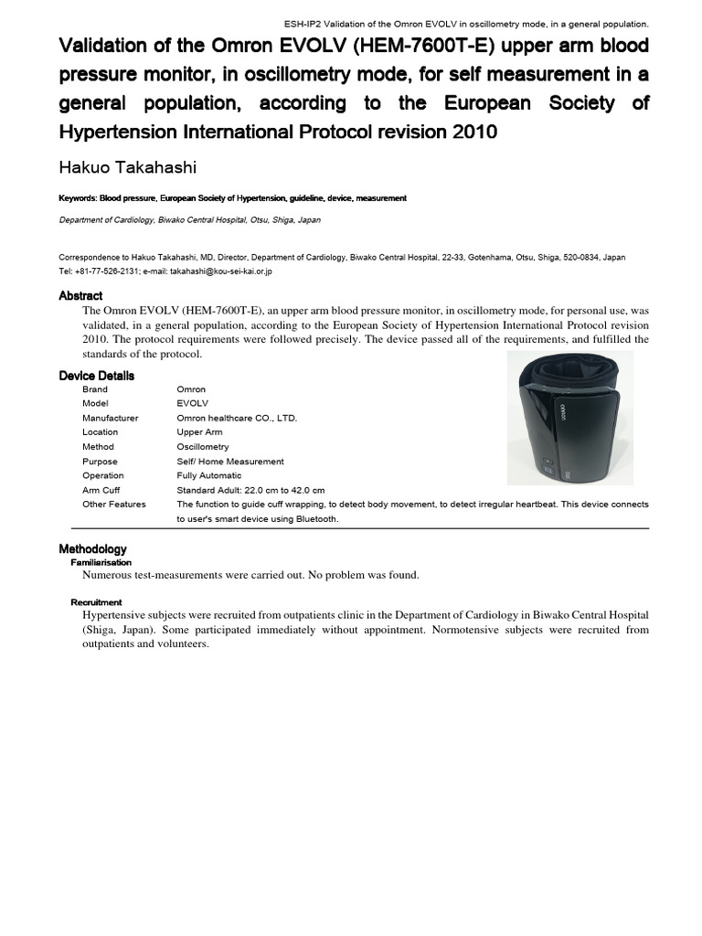 Validatie Document Omron EVOLV | PDF | Blood Pressure | Hypertension