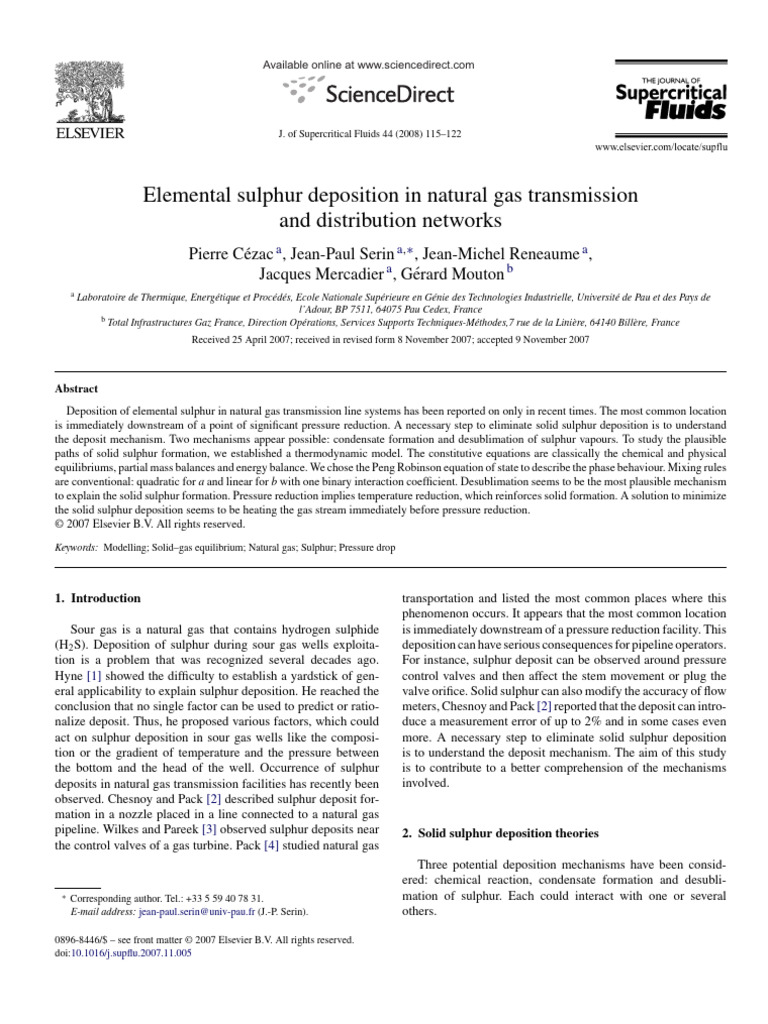 Sulphur Deposition in Gas Pipelines | PDF | Gases | Phase (Matter)