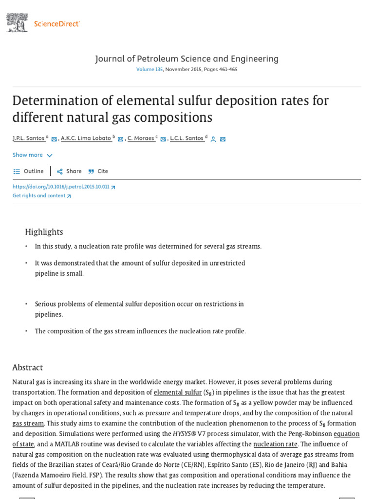 Determination of Determination Elemental Sulfur Deposition Rates For ...