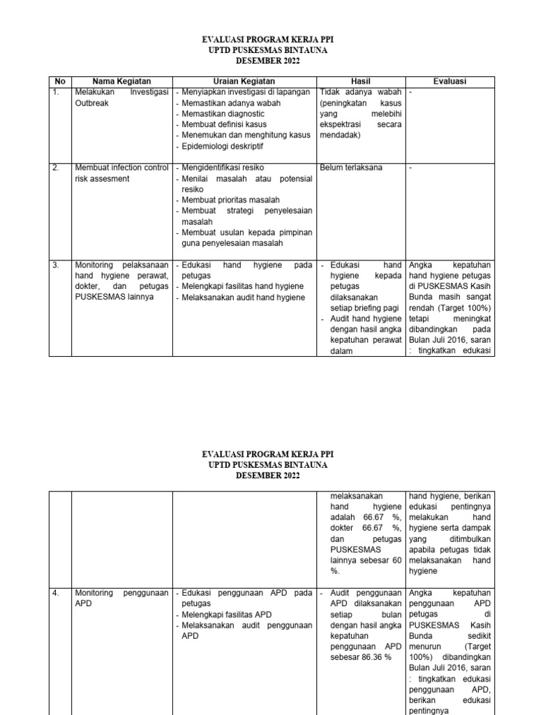 Evaluasi Program PPI Puskesmas | PDF